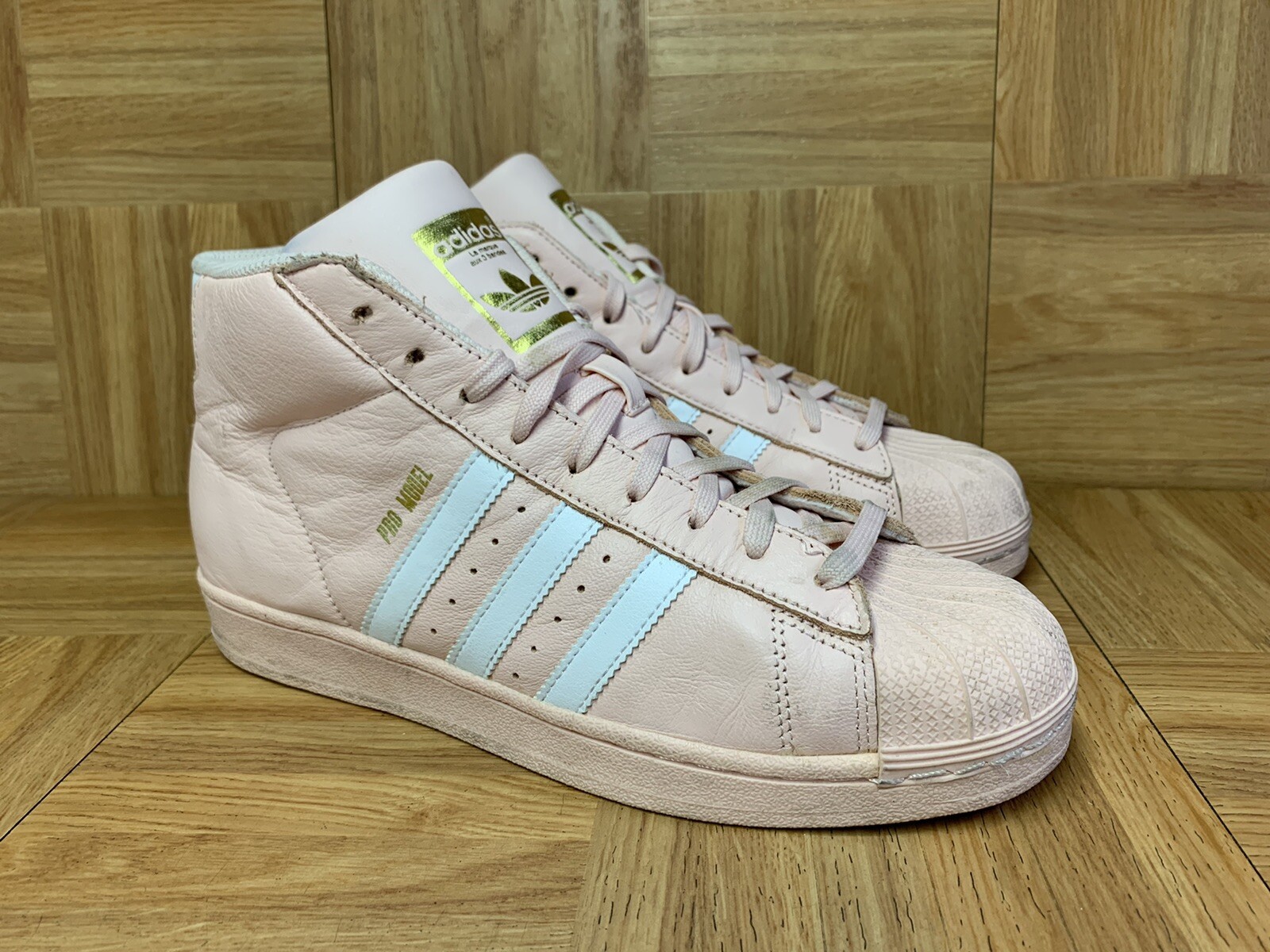 RARE🔥 ADIDAS PRO MODEL Pink White Gold Sneakers Sz 8… - Gem