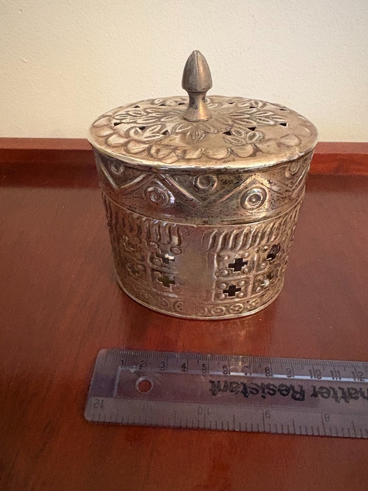 Vintage EPNS Pierced Lidded Metal Pot Cross Motif Made in India ...