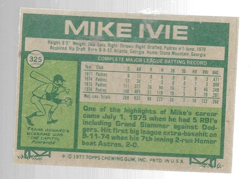 1977 Topps Mike Ivie 325 San Diego Padres Baseball Card Vintage | eBay