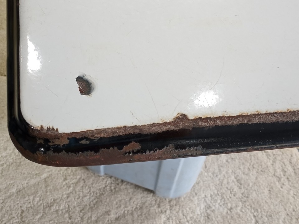 Vintage 1938 PORCELAIN ENAMEL TABLE TOP 25x40" WHITE BLACK RICHMOND ...