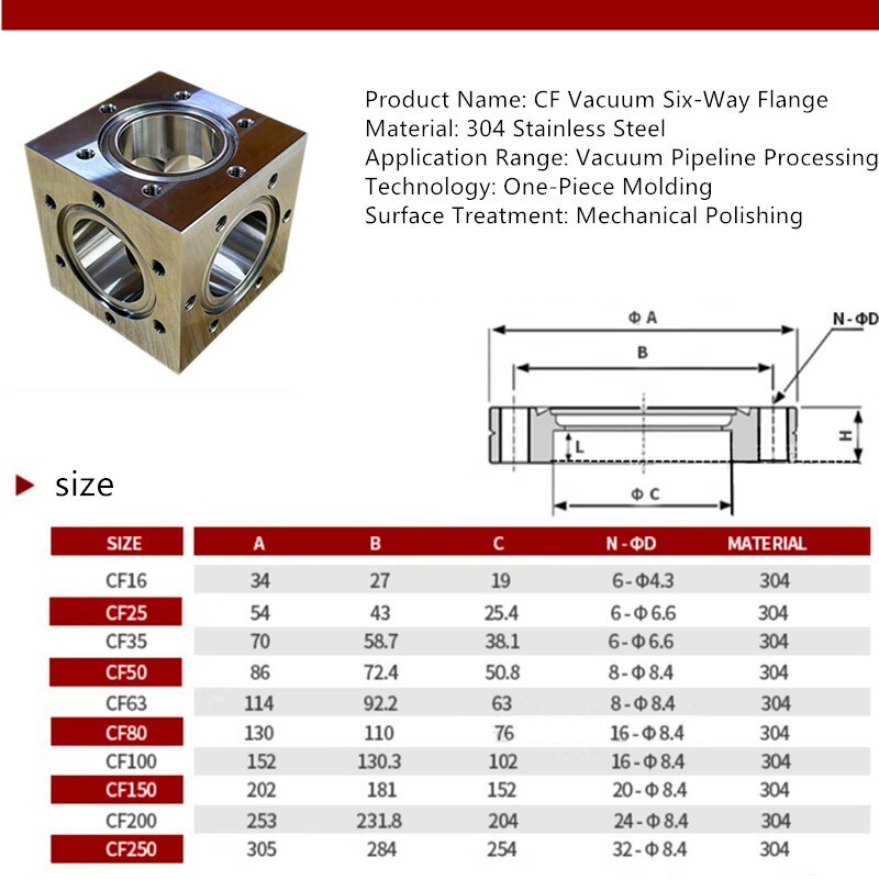 Conflat UHV 6-Way Cube Flange Ultra High Vacuum Chamber 304SS CF CF16 ...