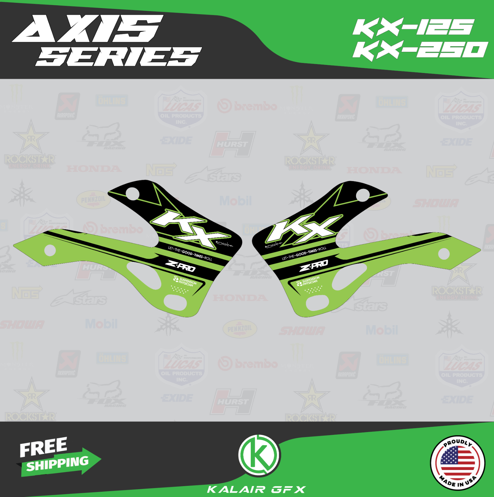 Graphics Kit for Kawasaki KX125 KX250 (1999-2002) KX 125 250 Axis ...