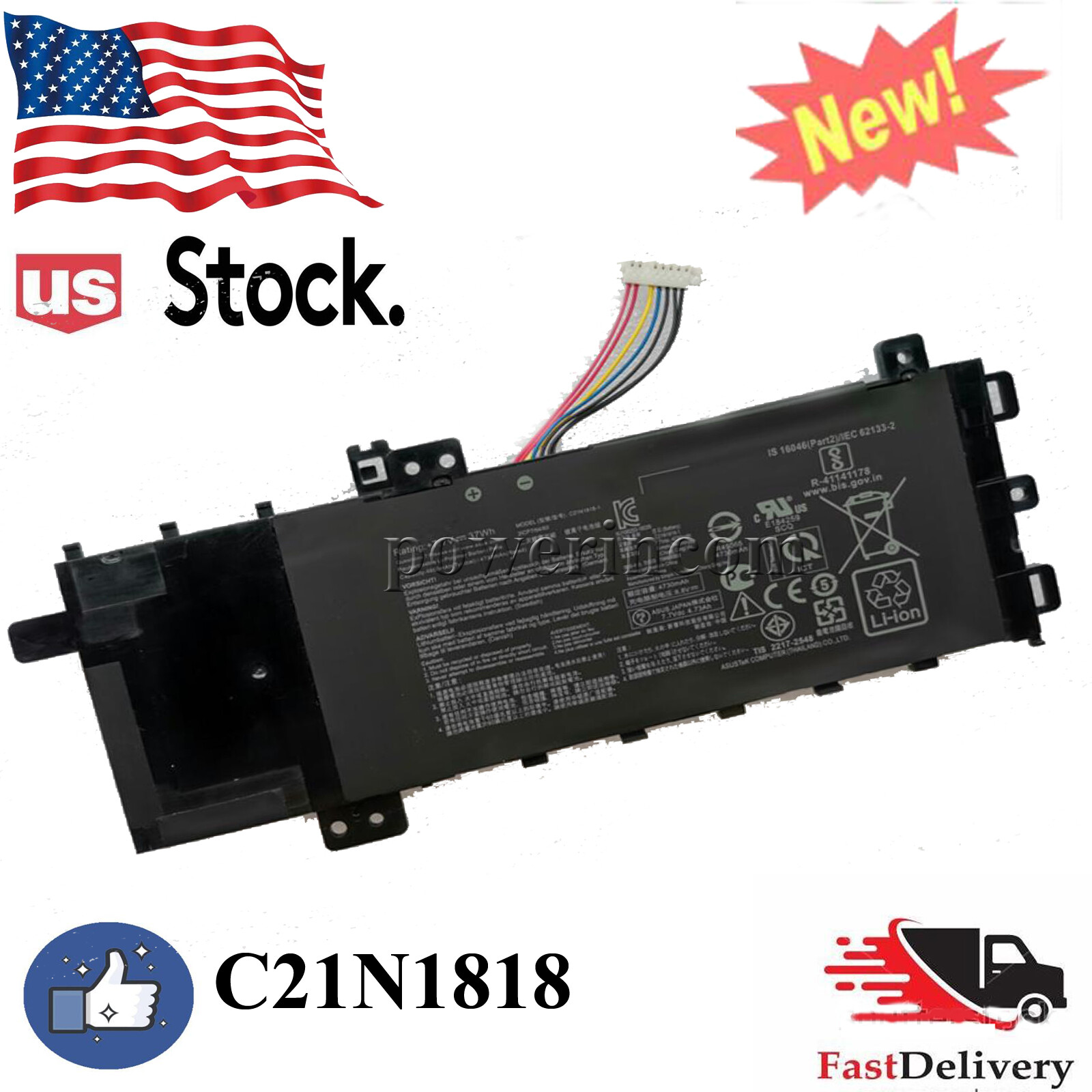 For Asus VivoBook F512D F512F K512FA Laptop Battery 7.7V 37Wh C21N1818 ...