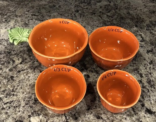 Williams Sonoma Nesting Pumpkin Leaf Ceramic Measuring Cup Set 1/4 1/3 ...