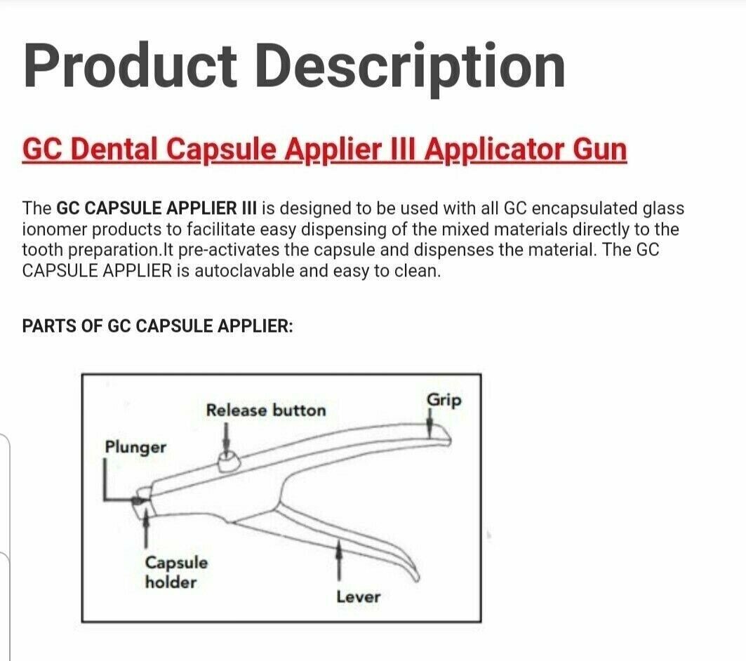 DENTAL PICK CAPSULE APPLIER APPLICATOR GUN (GC Fuji) (SDI Riva) BWB 1 ...