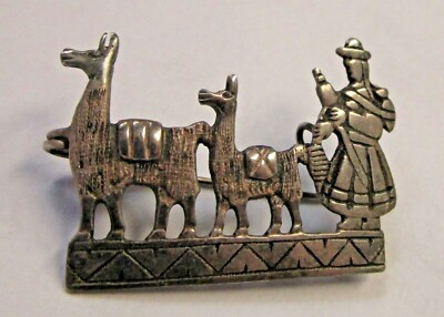 Antique Sterling Silver Filigree Pin Brooch Llama Quechua Girl Peru 1. ...