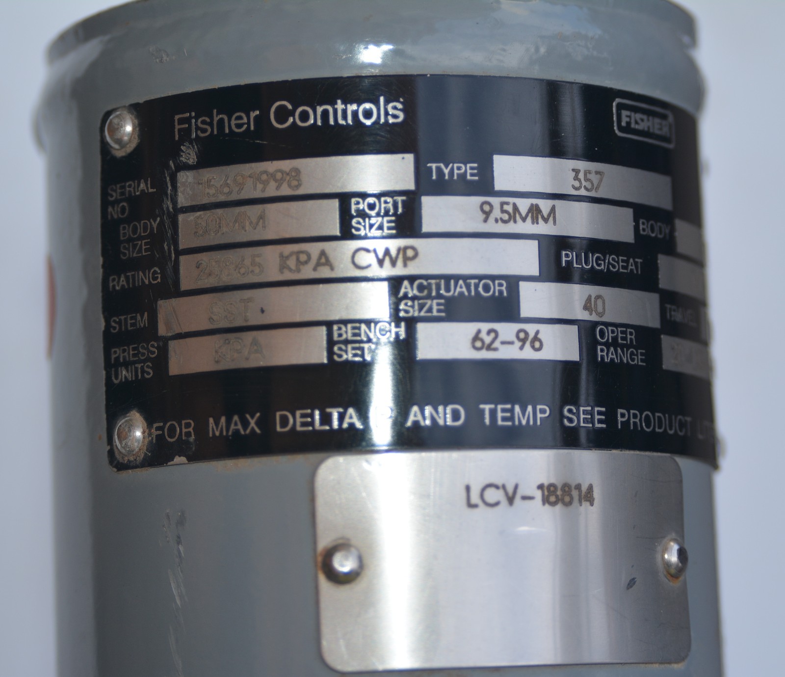 Fisher Control Valve 50 mm Type 364 ANSI 1500 25865 KPA CWP Actuator ...