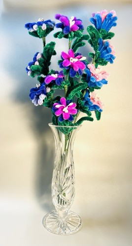 Pipe Cleaners Flowers Bouquet In The Crystal Vase 16” Handmade | eBay