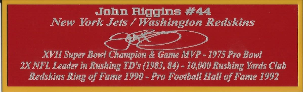John Riggins Autograph Nameplate Washington Redskins Autograph Helmet ...