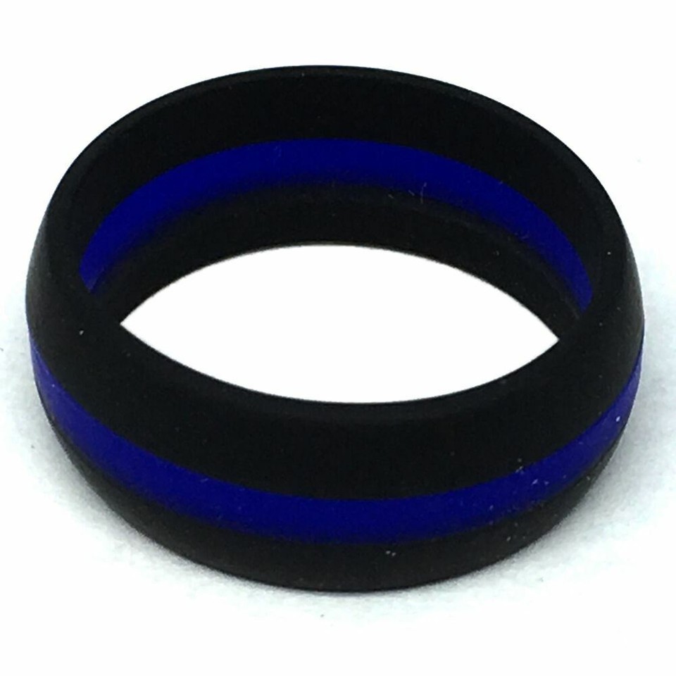 SAFE ACTIVE RINGS 8mm Blue Stripe Police Cops Officer Silicon Wedding ...