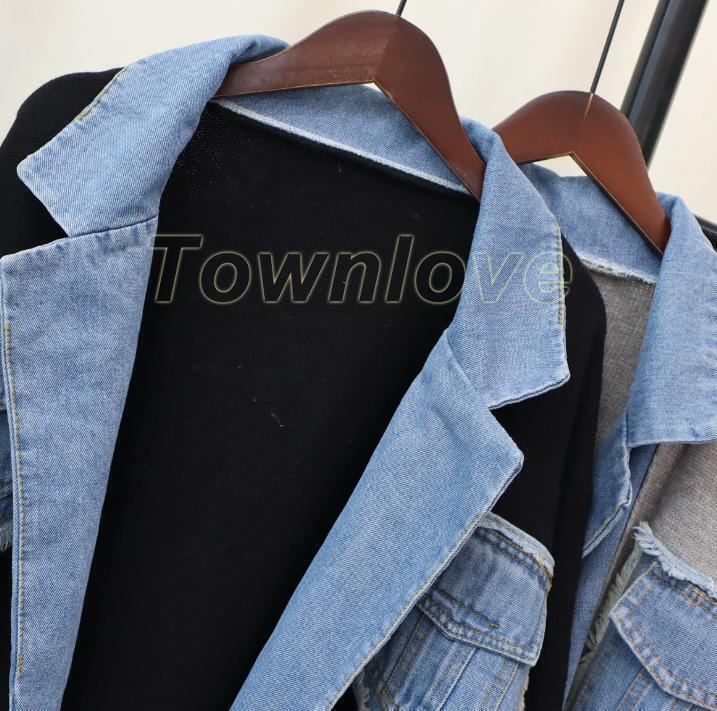 New Denim Patchwork Sweater Coat Women's Loose Casual Knitwear Fashion ...