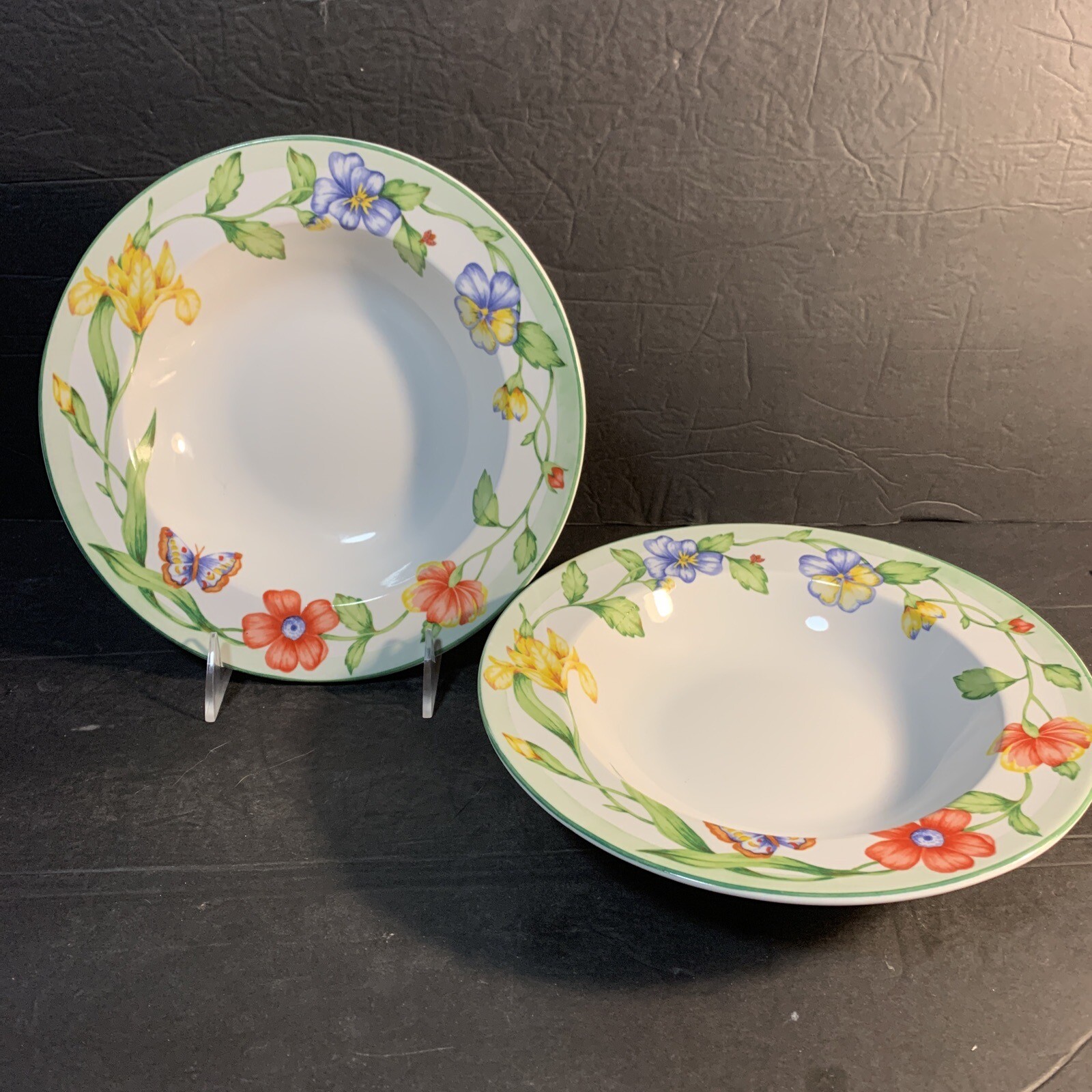 2 Coventry Porcelain Secret Garden Wide Soup Bowls 9 1/8” Butterfly ...