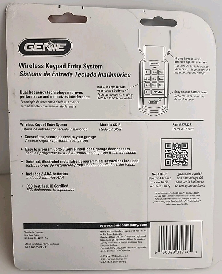 Genie Wireless Keypad Entry System GK-R Garage Door Opener 37332R NEW ...