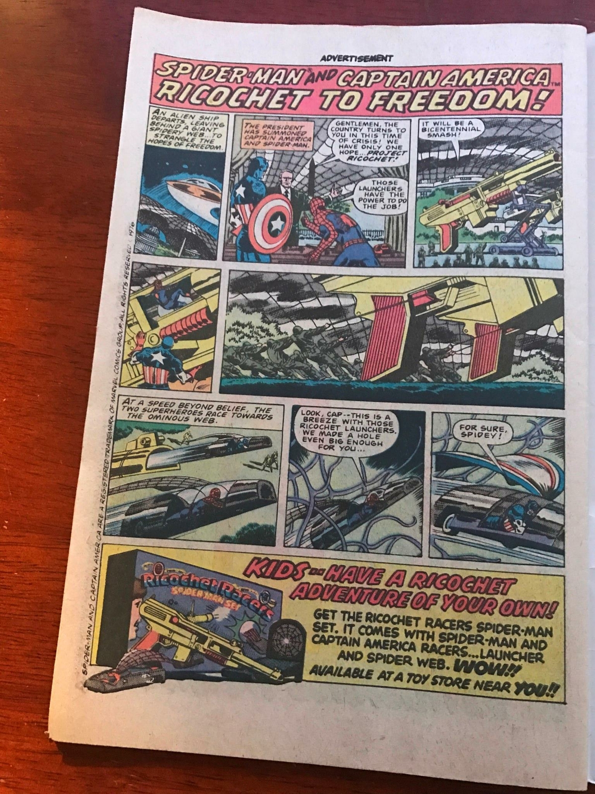 1976 VINTAGE 6X10 TOY PRINT AD FOR SPIDER-MAN +CAPTAIN AMERICA RICOCHET ...