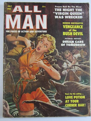 All Man Magazine v. 1 #3, Jul. 1959 VG/FN Vampire Bat GGA Attack Cover ...