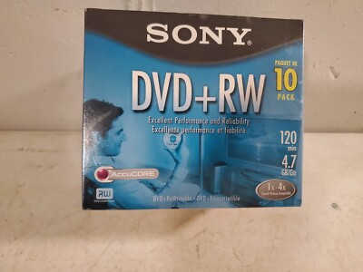 NEW/SEALED - Sony DVD + RW 10 Pack Rewriteable DVD Discs 4.7GB 120 ...