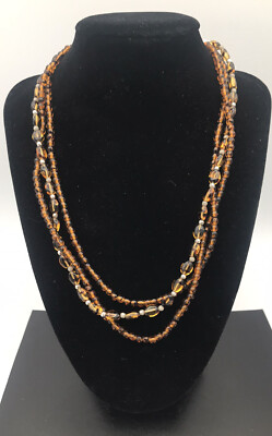 Vintage RLL Necklace 3 Strand Amber Tone Bead/Silver Tone Clasp 20”L | eBay