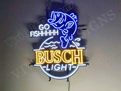 Bass Fish Go Fishing Beer Lager 24"x20" Vivid LED Neon Sign Light With ...