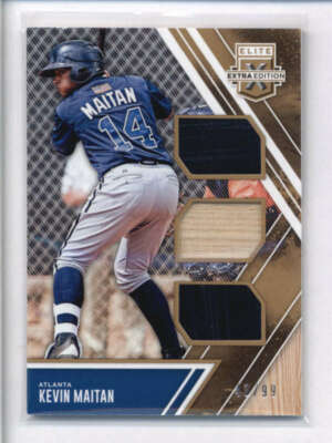 KEVIN MAITAN 2017 ELITE EXTRA EDITION ROOKIE 3-PC RELIC JERSEY BAT #43/ ...