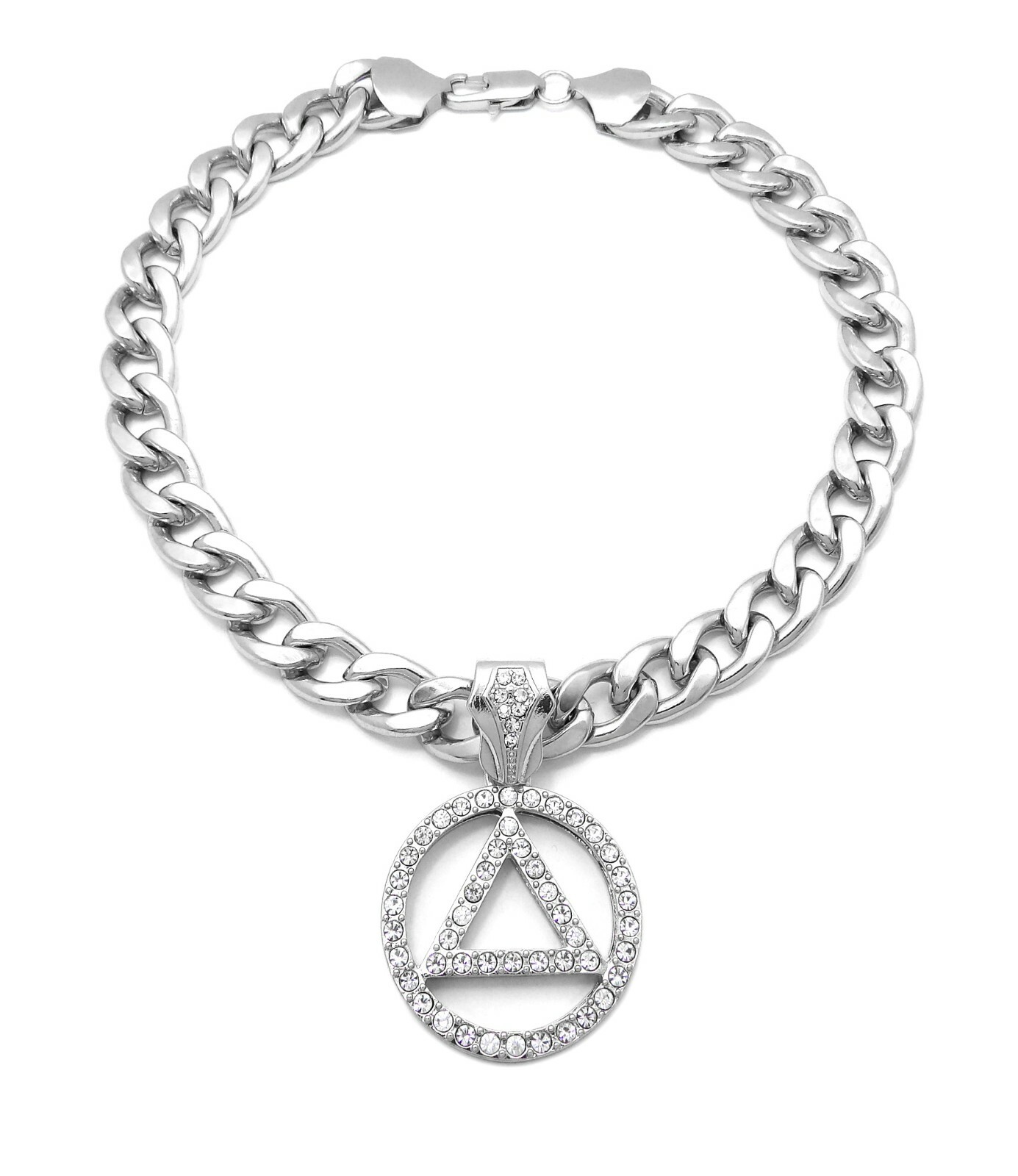 HIP HOP SOBRIETY CIRCLE & TRIANGLE SYMBOL CZ PENDANT & 10mm CUBAN CHAIN ...