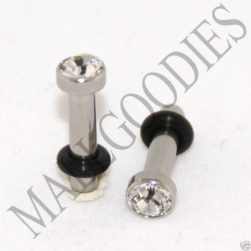 0303 Steel Solid Clear Faceted Crystal Gem Retainer 10 Gauge 10G Plugs ...