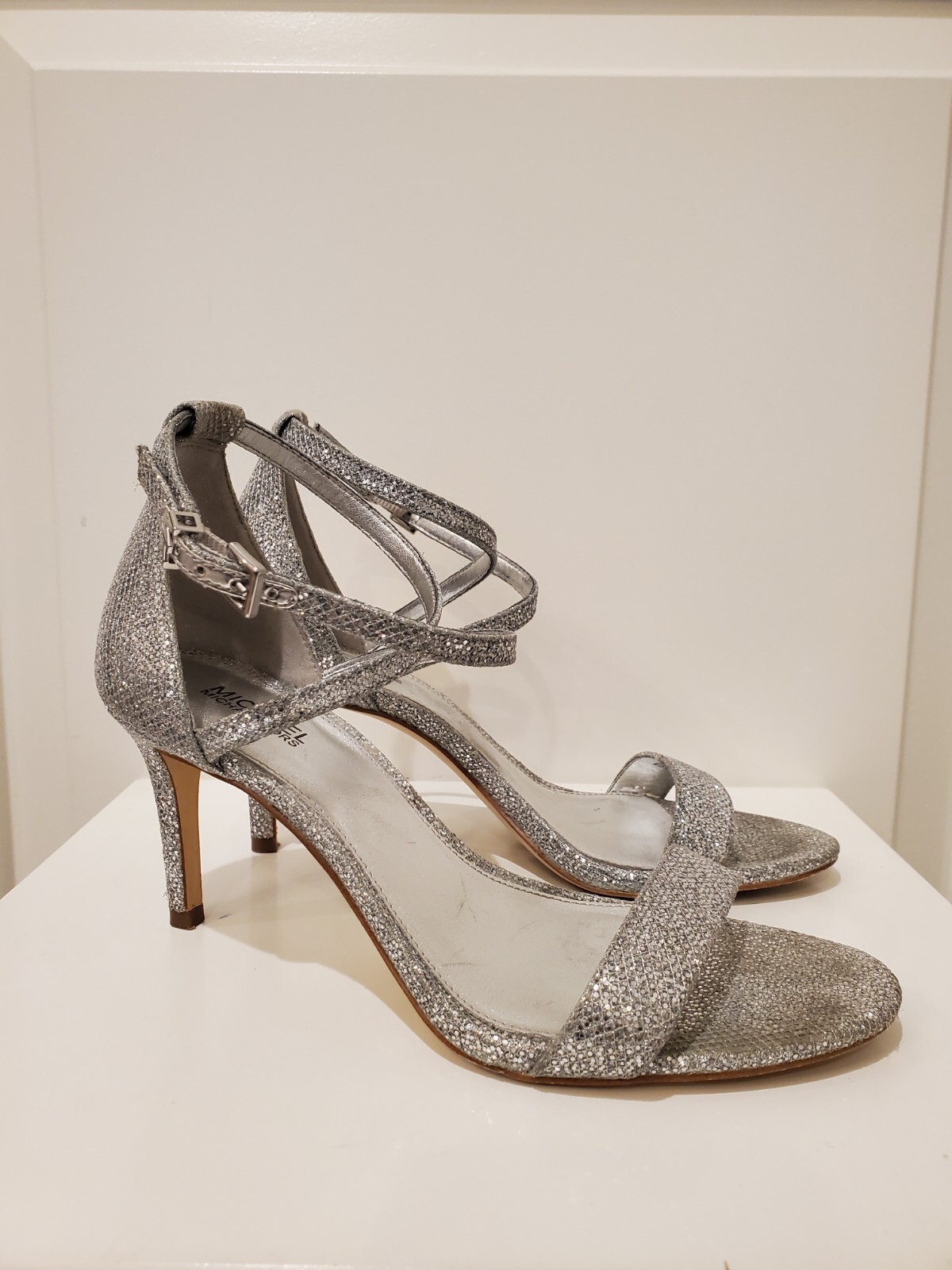 Michael Kors Womens Ava Silver Glitter Mesh Heels Sho… - Gem