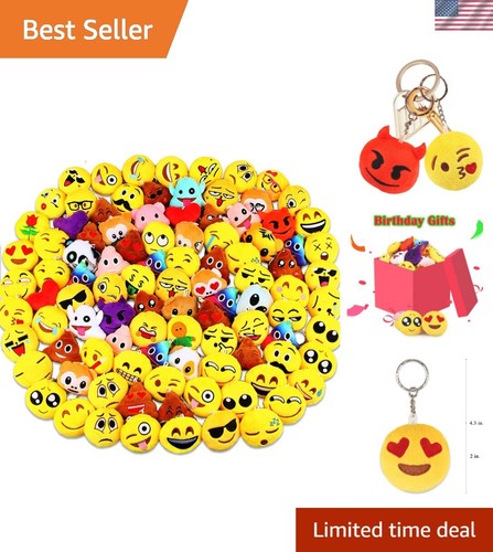 100 Pack Emoticon Plush Keychains - Fun Kids Party Favors & Classroom ...