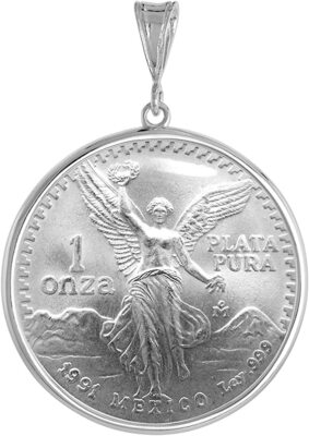 925 Sterling Silver 1Onza Plata Libertad Bezel 36 mm Coins Prong Back ...