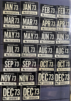 1973 Massachusetts Original Unused License Plate Expiration Stickers | eBay