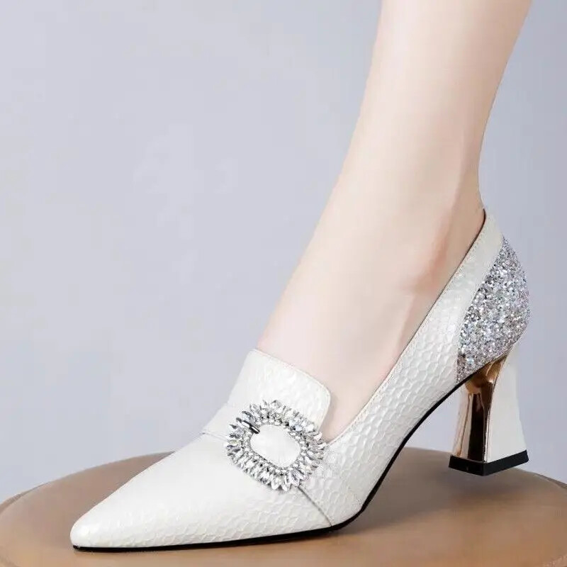 White High Heels With Bling White Ankle Strap Party Dress High Heels