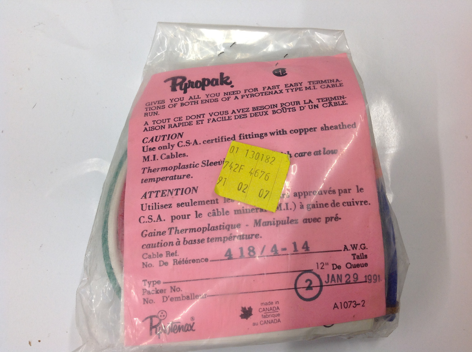 Pyrotenax Pyropak 418 4-14 600V Cable Termination Termination Kit. NEW ...