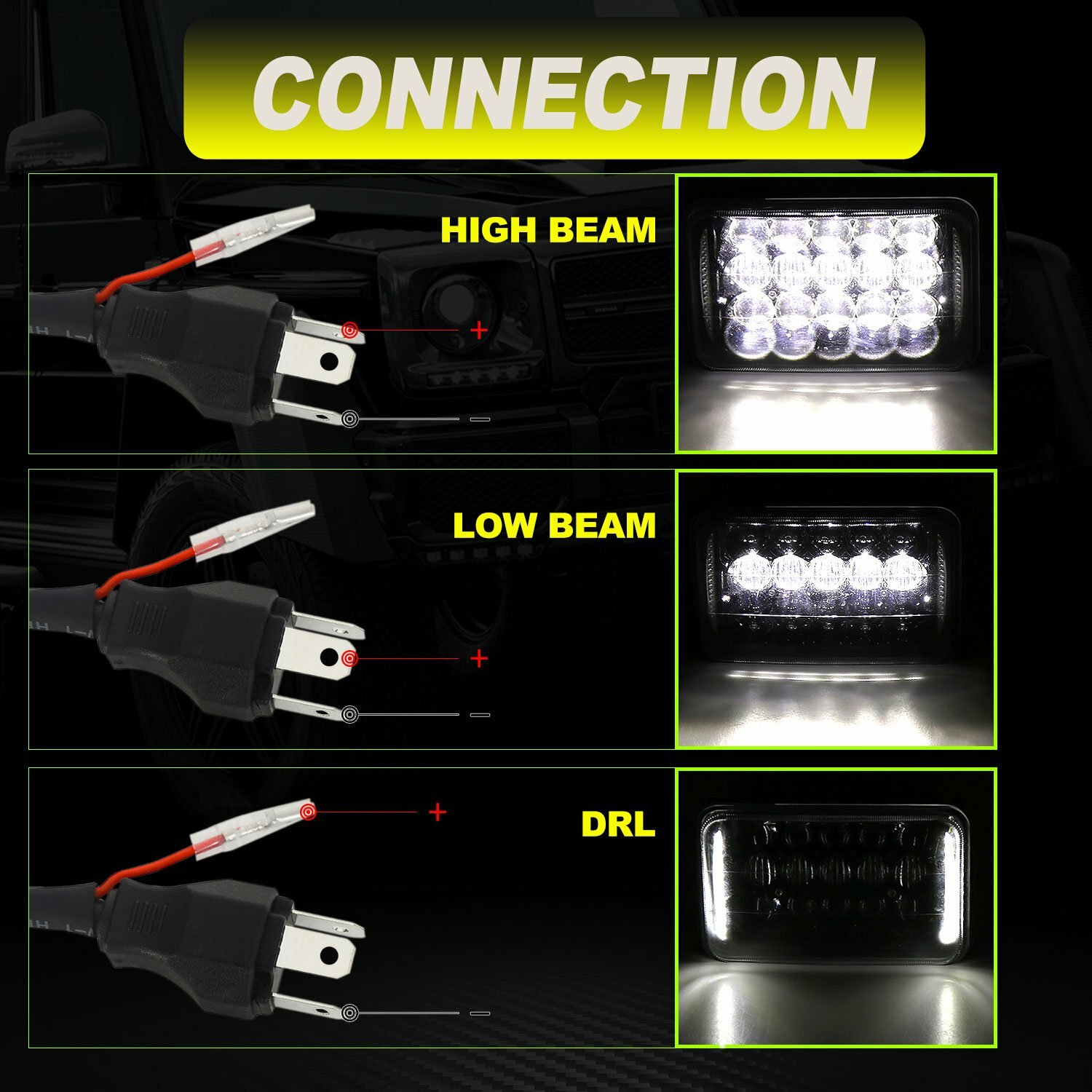 2pc 4x6'' LED Headlights Hi/Lo Beam DRL Bulbs 60/80 Series H4656/H4651 ...