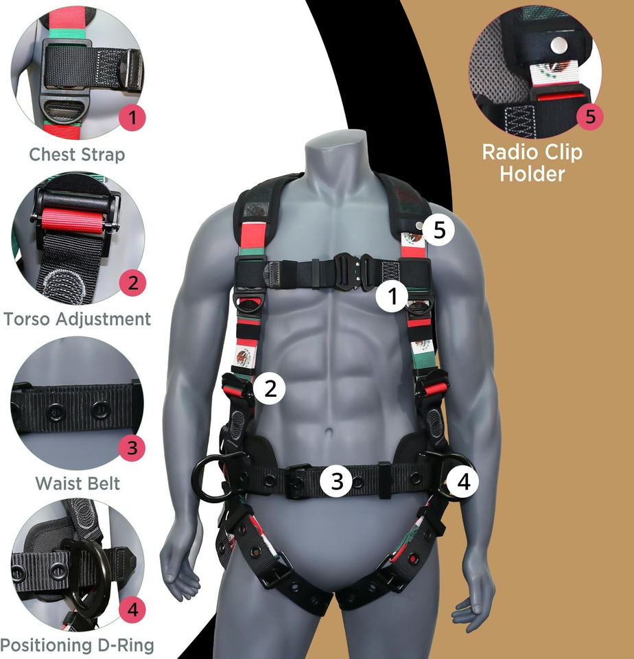 Fall Protection Full-Body Premium Safety Harness, 8” Thick Support Belt ...