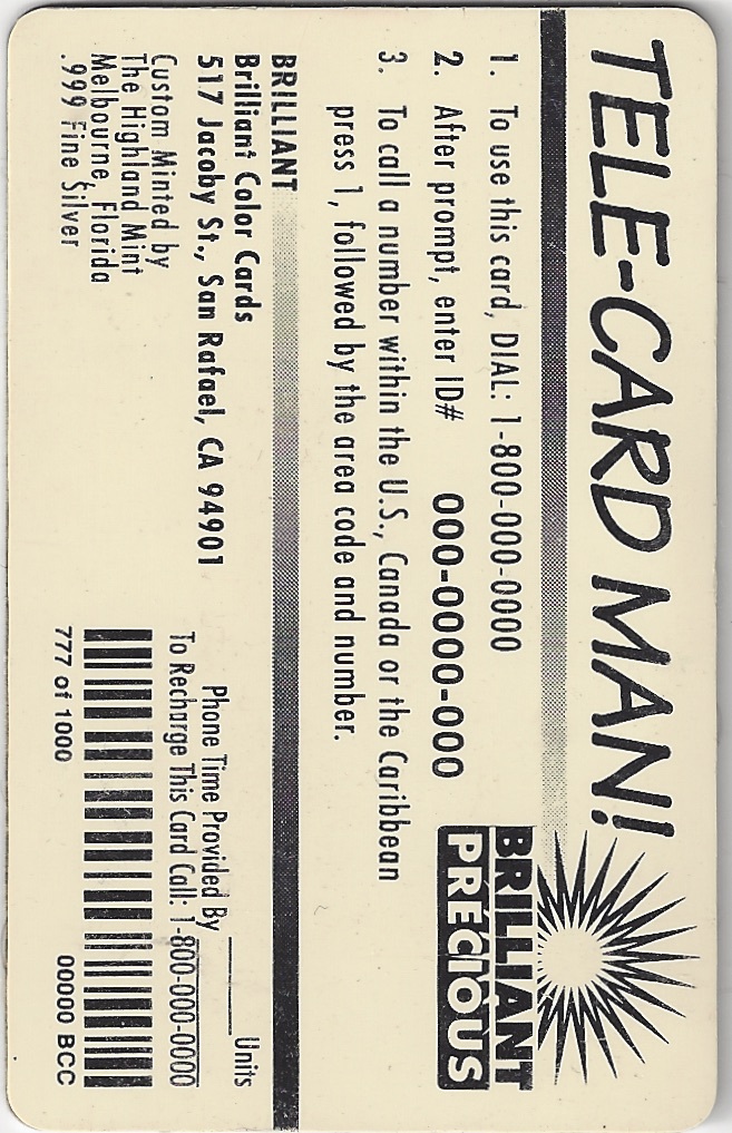TK Telefonkarte/Phonecard 355 USA Brilliant 3u Tele-Card Man Prottyp ...
