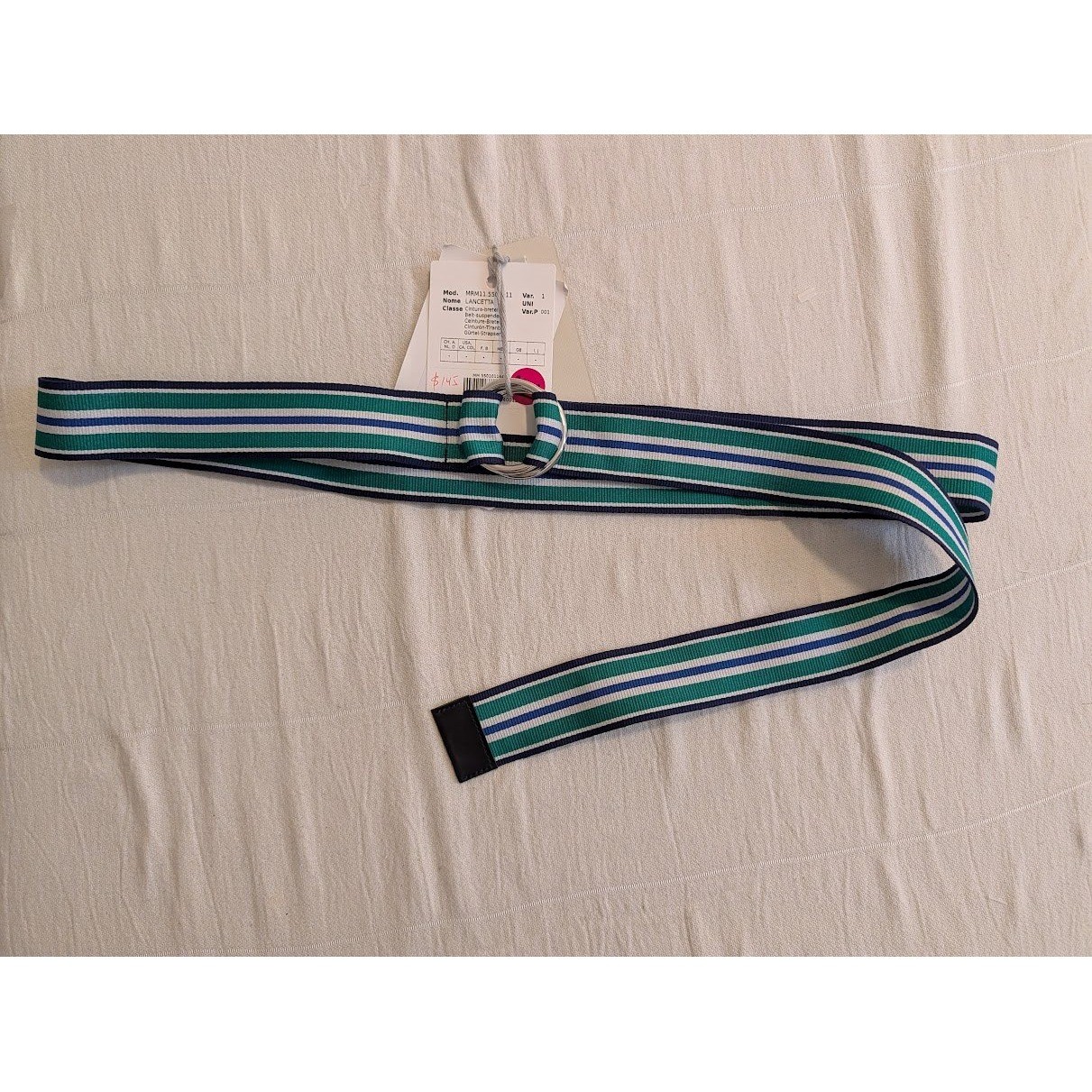 Marina Rinaldi Green Lancetta Striped Belt Silver Buckle Made In Italy ...