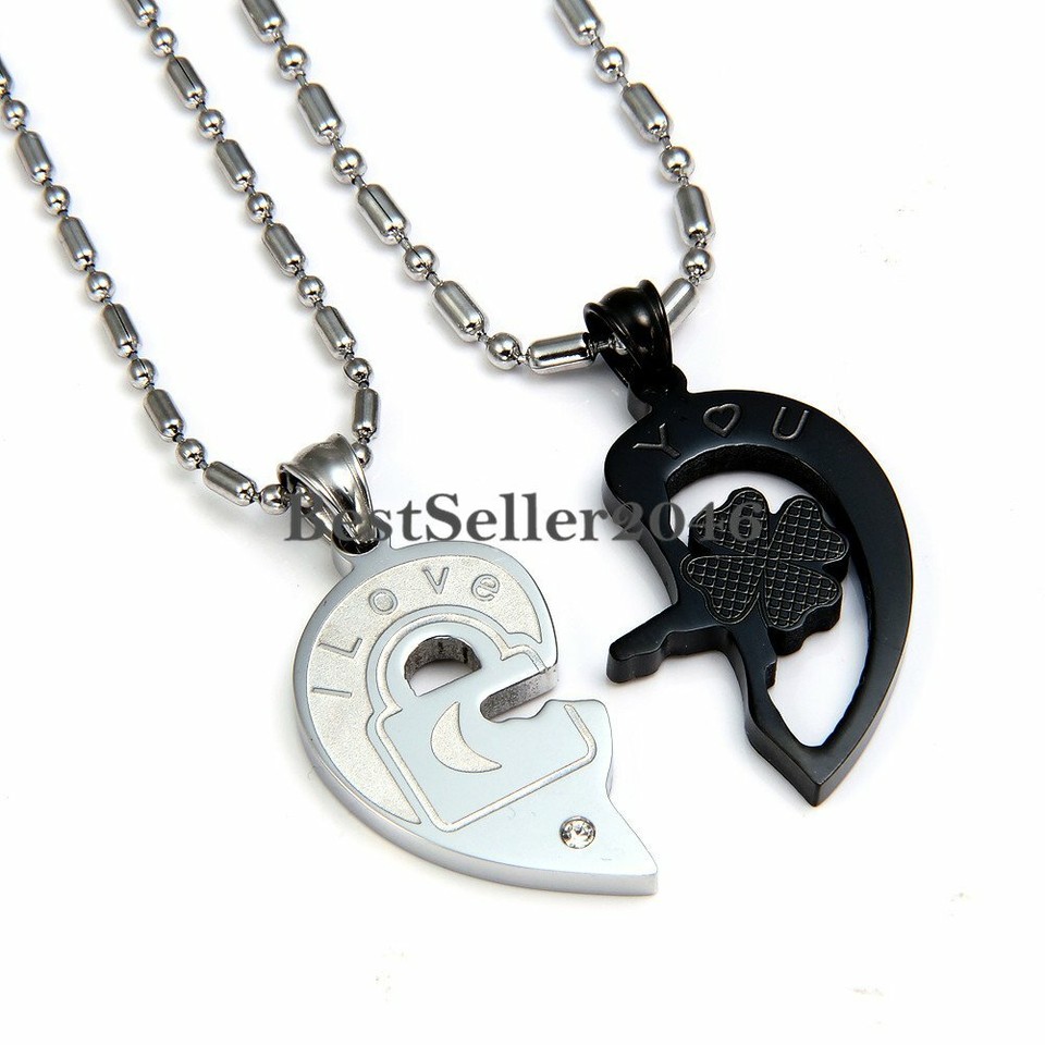 2pcs His&Hers Matching Heart Love Key Pendant Stainless Steel Couple ...