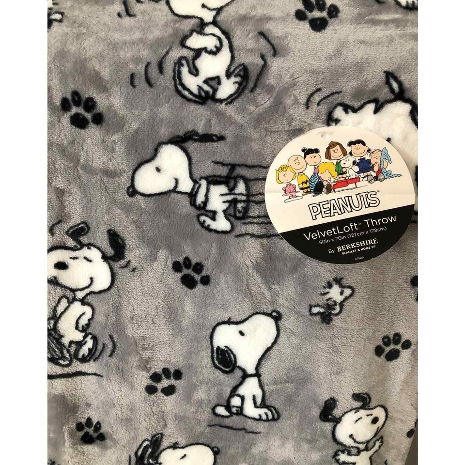 New Peanuts Snoopy Woodstock Berkshire Throw Blanket Gray Paw Prints | eBay