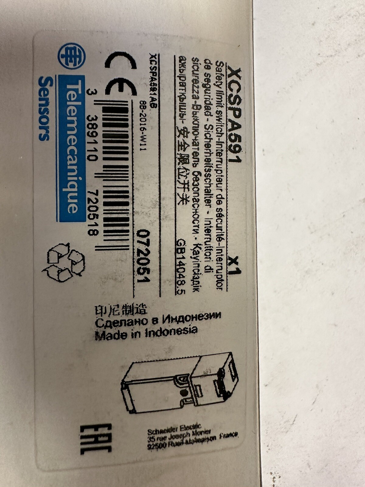 Telemecanique Interrupteur De Sécurité XCSPA591 072051 | eBay