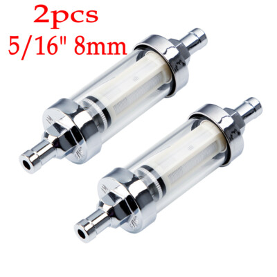 2pcs 5/16" 8mm Chrome Inline Gas Fuel Filter Universal Reusable ...