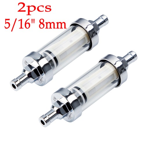 2pcs 5/16" 8mm Chrome Inline Gas Fuel Filter Universal Reusable Washable Part | eBay