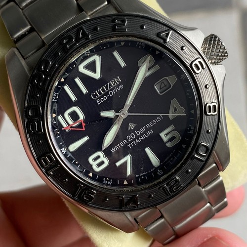 Rare Citizen Promaster GMT T000045 Titanium Eco Drive Solar Black DIal ...