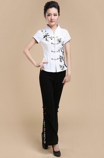 Traditional Chinese style Womens cotton tops T-shirt blouse Qipao ...