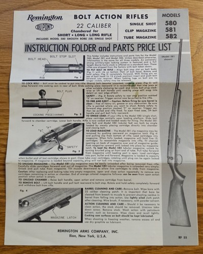 Vtg 70s Remington Model 580 581 582 22 Cal. Rifle Instruction Folder ...