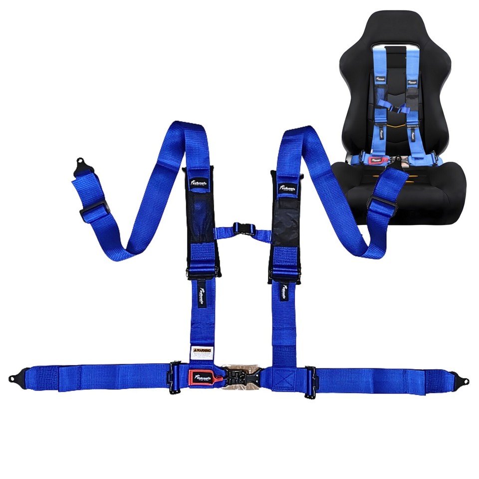 2 x Blue 3in 4-Point Racing Car Harness Quick Release Seat Belt w ...