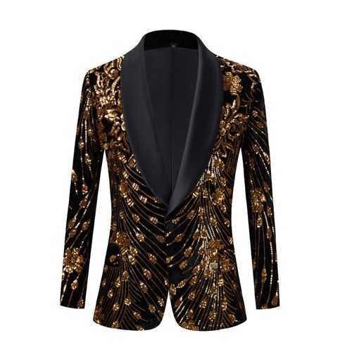 Hommes Paillettes Sequin Veste un Bouton Revers Costume Blazer Dîner ...
