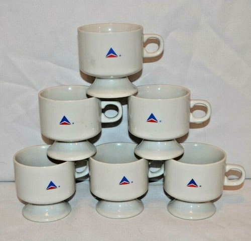 Vintage DELTA AIRLINES Set of 6 Coffee Mug Cup China Footed Pedestal ...