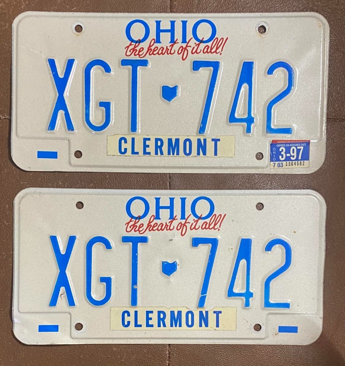 Ohio 1997 CLERMONT COUNTY License Plate PAIR # XGT-742 | eBay