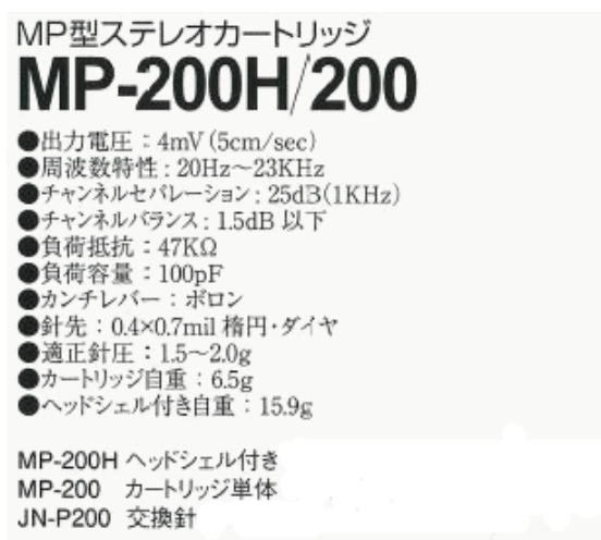 NAGAOKA MP200 MPtype Stereo Cartridge Unit Elliptical Diamond Stylus | eBay