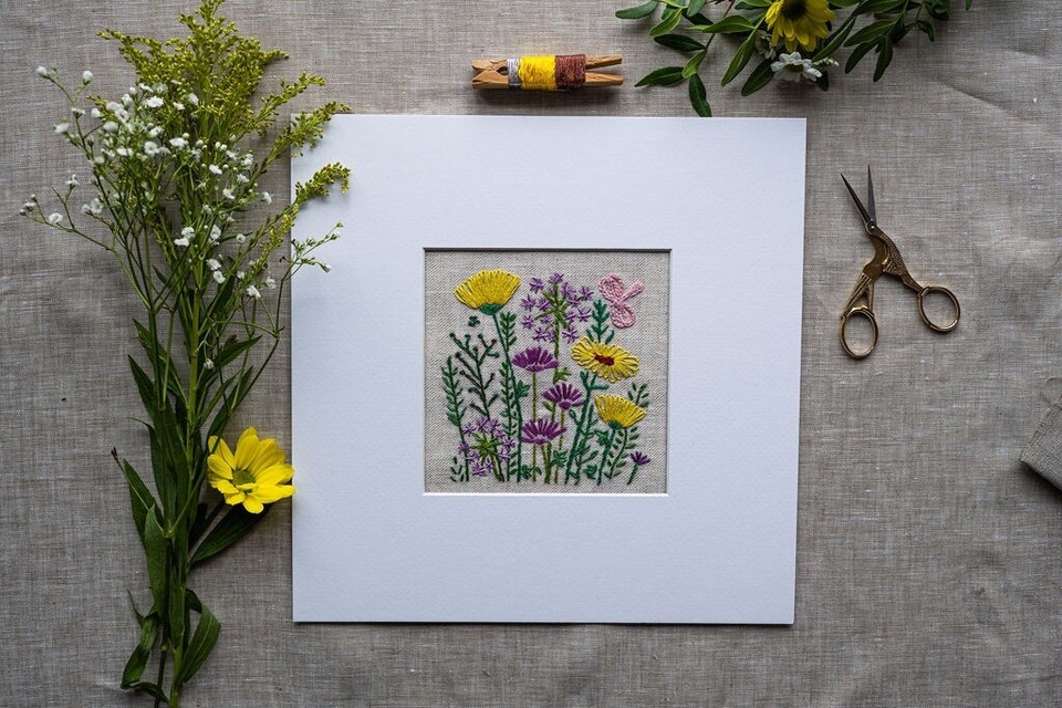 DIY Meadow Flower Embroidery Kit, Stamped Irish Linen, Beginners ...