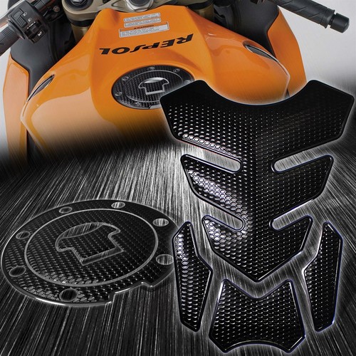 4PCs Perforated Black Tank Pad+Glossy Fuel Cap Cover 03-17 CB/CBR ...